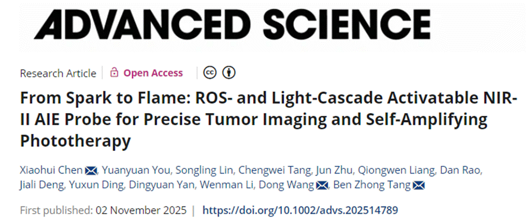 陈晓辉团队开发一种ROS和光级联激活的NIR-II AIE探针用于肿瘤诊疗的新策略-医学技术学院